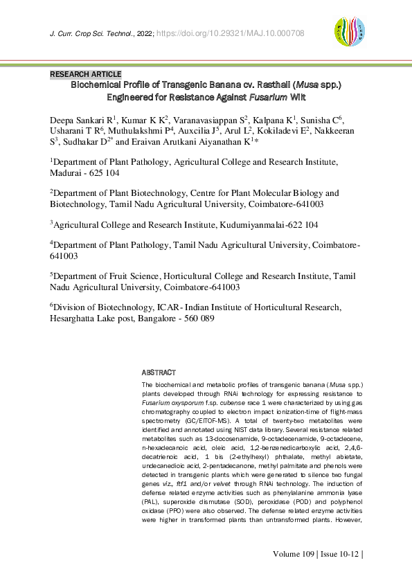 (PDF) Biochemical Profile of Transgenic Banana cv. Rasthali (Musa spp ...