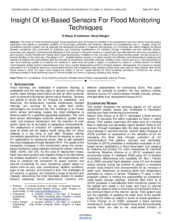 Pdf Insight Of Iot Based Sensors For Flood Monitoring Techniques