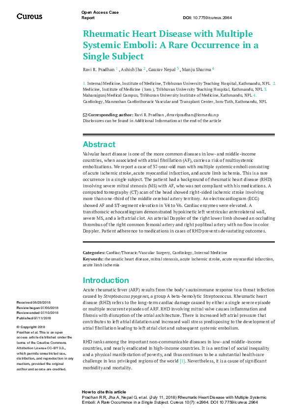 (PDF) Rheumatic Heart Disease with Multiple Systemic Emboli: A Rare ...