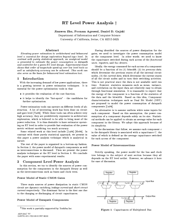(PDF) RT level power analysis