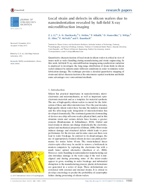 (PDF) Local strain and defects in silicon wafers due to nanoindentation revealed by full-field X ...