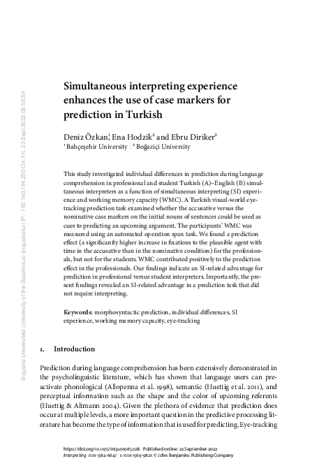 (PDF) Simultaneous interpreting experience enhances the use of case markers for prediction in ...