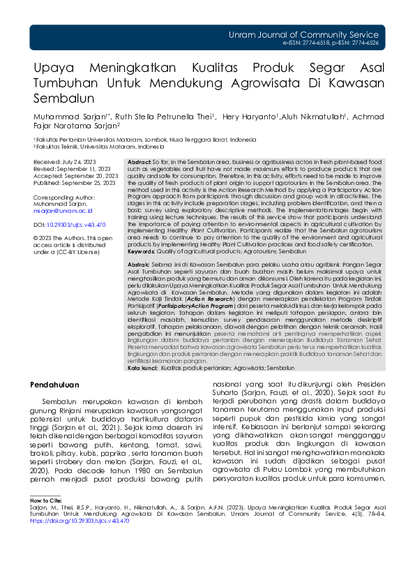 (PDF) Upaya Meningkatkan Kualitas Produk Segar Asal Tumbuhan Untuk Mendukung Agrowisata Di ...