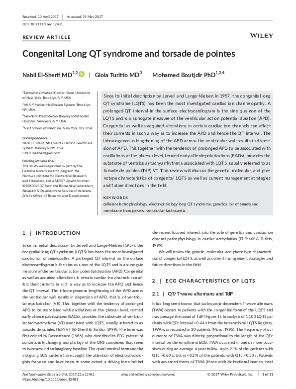 Pdf Congenital Long Qt Syndrome And Torsade De Pointes