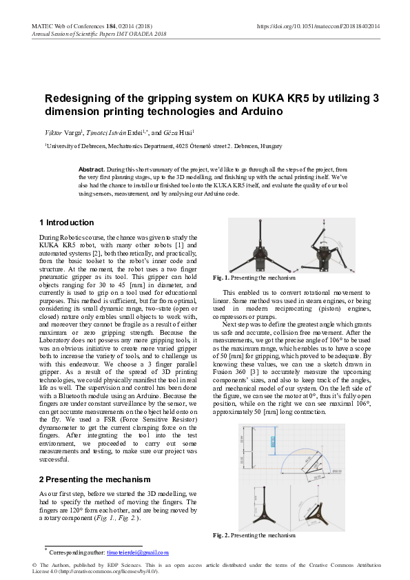 (PDF) Redesigning of the gripping system on KUKA KR5 by utilizing 3 ...