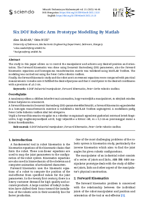 (PDF) Six DOF Robotic Arm Prototype Modelling By Matlab