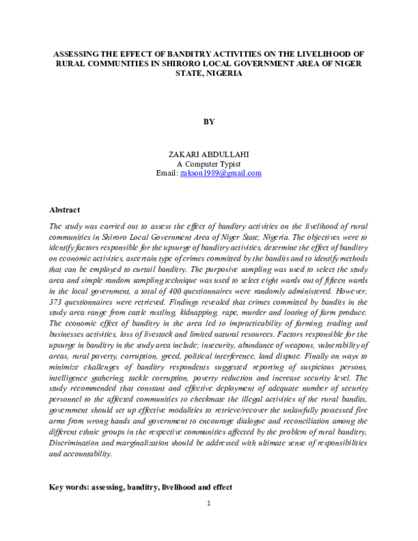 (DOC) ASSESSING THE EFFECT OF BANDITRY ACTIVITIES