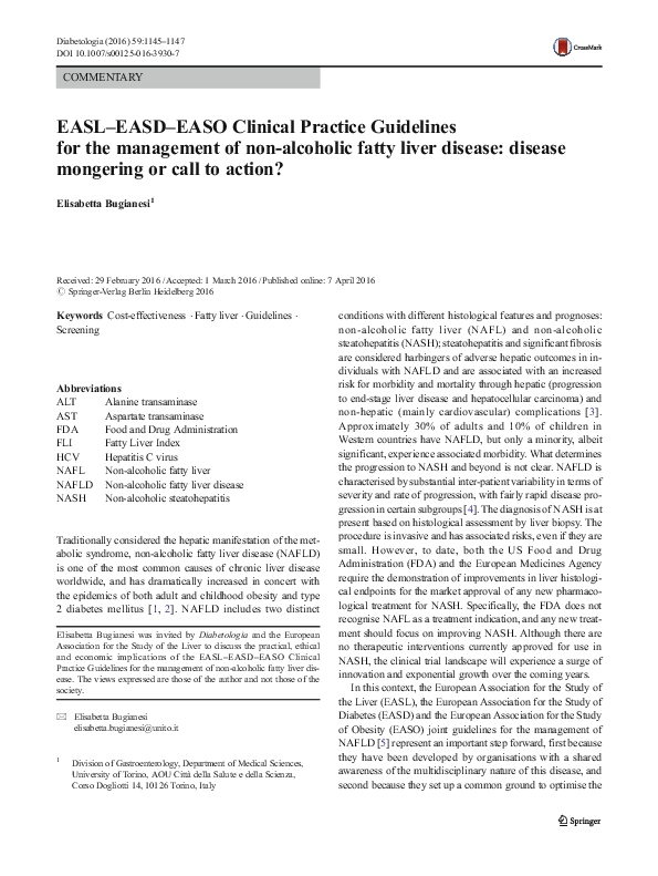 (PDF) EASL–EASD–EASO Clinical Practice Guidelines for the management of non-alcoholic fatty ...