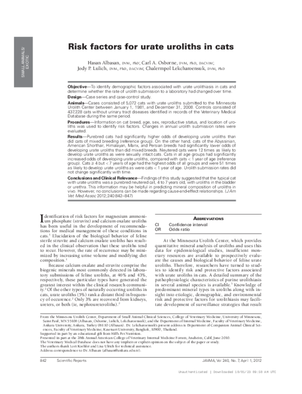 (PDF) Risk factors for urate uroliths in cats