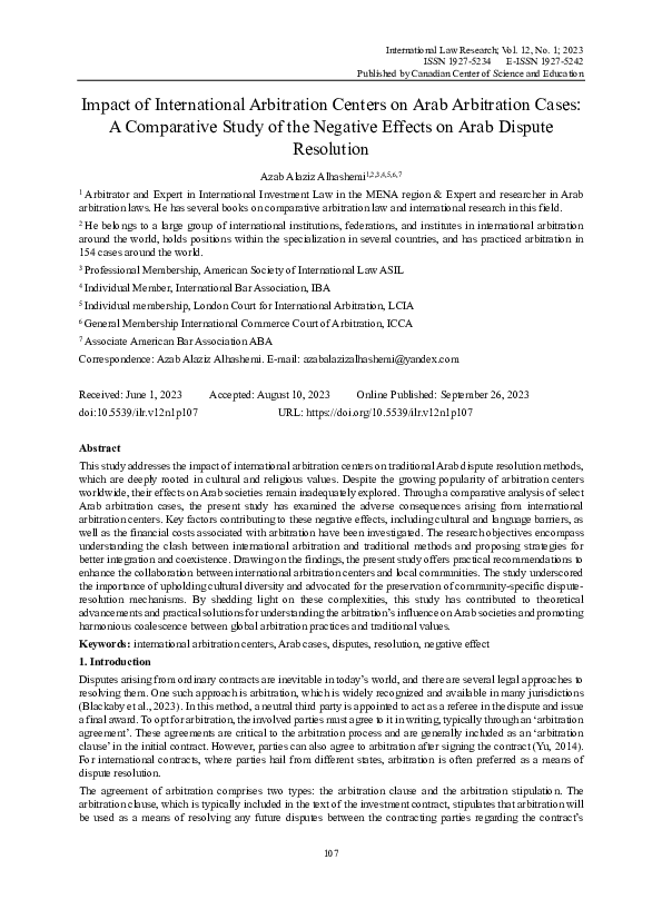 (PDF) Impact of International Arbitration Centers on Arab Arbitration ...