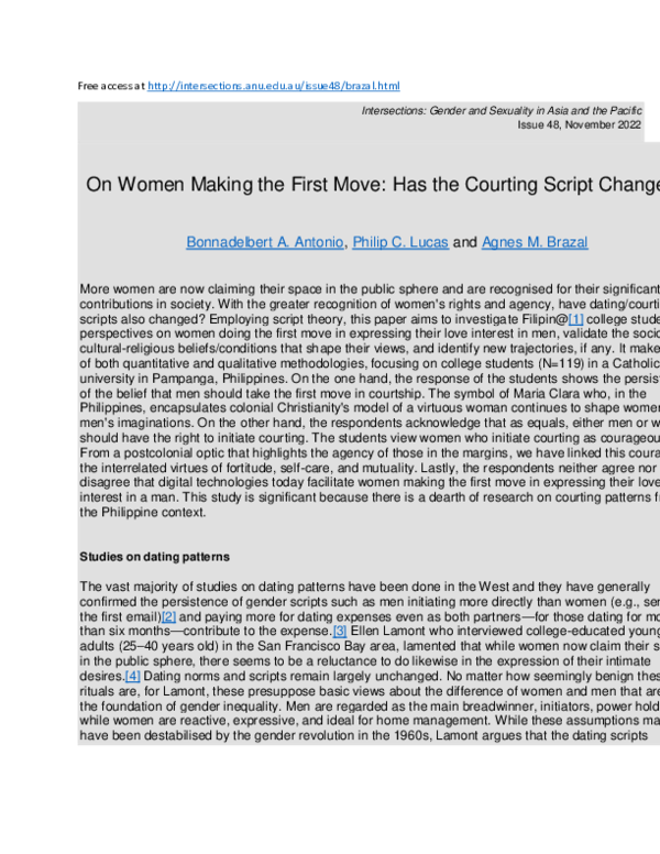 (PDF) On Women Making the First Move: Has the Courting Script Changed?