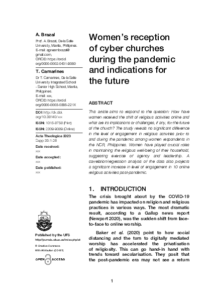 (PDF) Women's Reception of Cyber Churches during the Pandemic and Indications for the Future