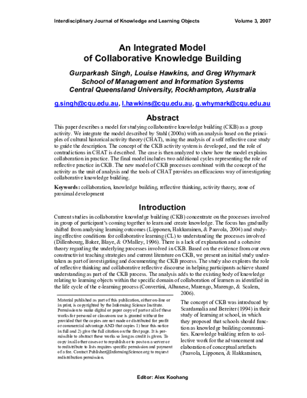 (PDF) An Integrated Model of Collaborative Knowledge Building