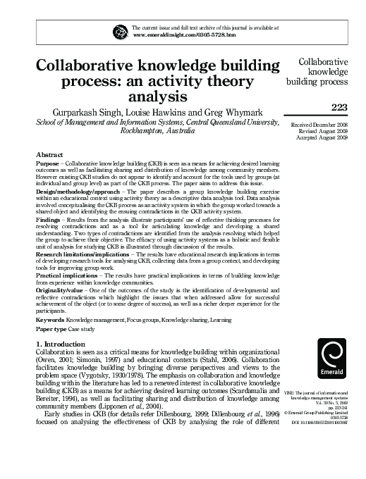(PDF) Collaborative knowledge building process: an activity theory analysis