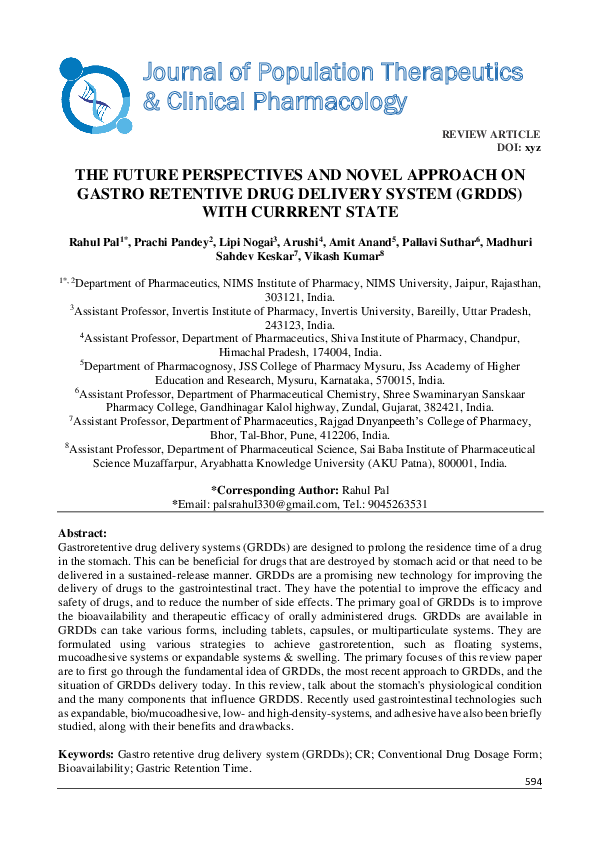 (PDF) THE FUTURE PERSPECTIVES AND NOVEL APPROACH ON GASTRO RETENTIVE ...
