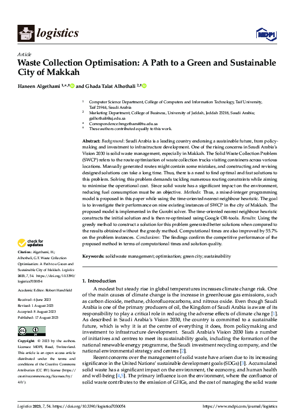 (PDF) Waste Collection Optimisation: A Path to a Green and Sustainable ...