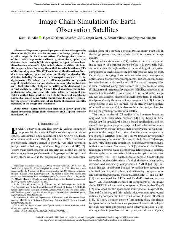 (PDF) Image Chain Simulation for Earth Observation Satellites