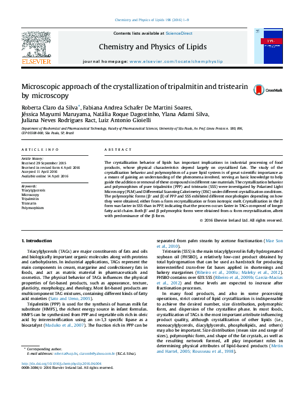 (PDF) Microscopic approach of the crystallization of tripalmitin and ...