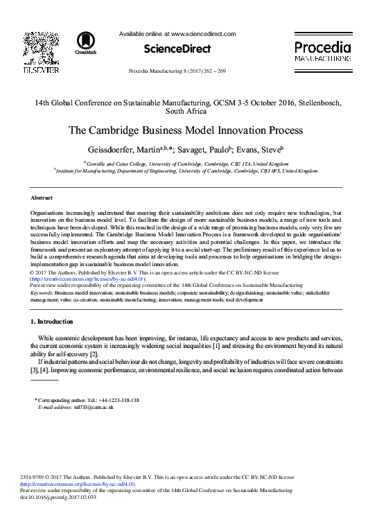 (PDF) The Cambridge Business Model Innovation Process