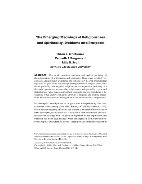 (PDF) The Emerging Meanings of Religiousness and Spirituality: Problems ...
