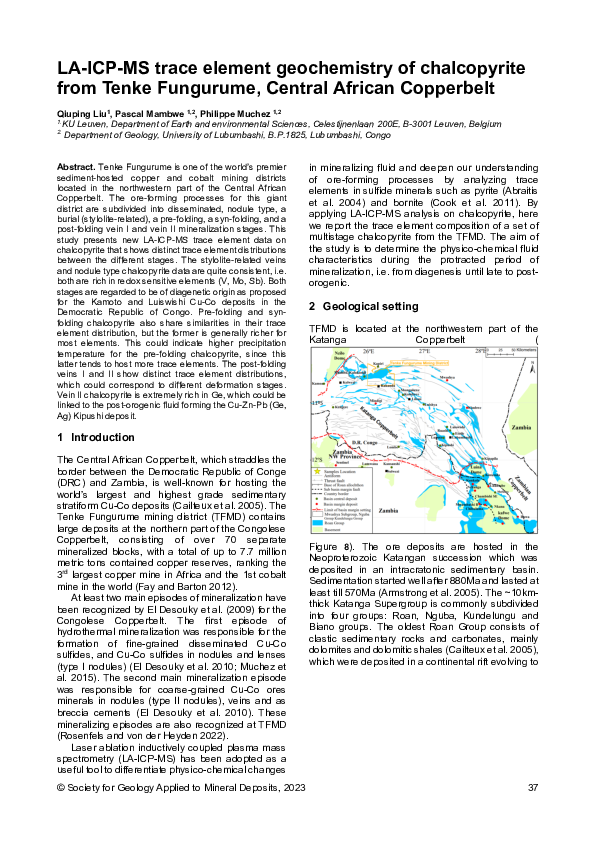 (PDF) LA-ICP-MS trace element geochemistry of chalcopyrite from Tenke Fungurume, Central African ...