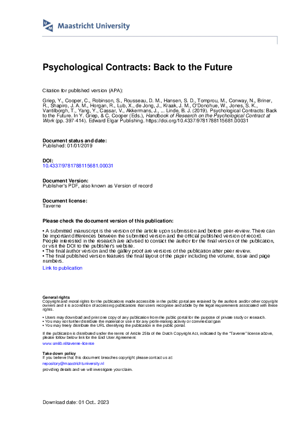 (PDF) Psychological contracts: back to the future