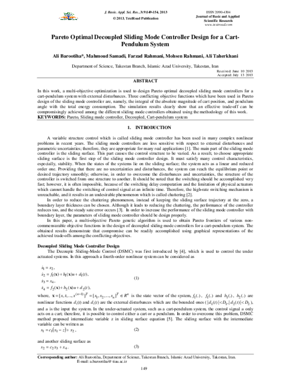 (PDF) Pareto Optimal Decoupled Sliding Mode Controller Design for a Cart-Pendulum System