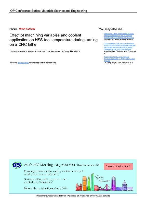 (PDF) Effect of machining variables and coolant application on HSS tool ...