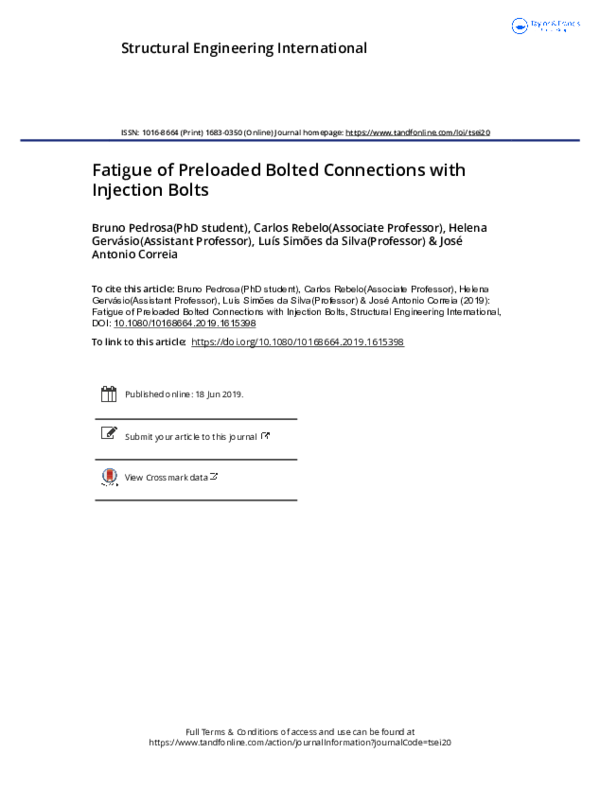 (PDF) Fatigue of Preloaded Bolted Connections with Injection Bolts