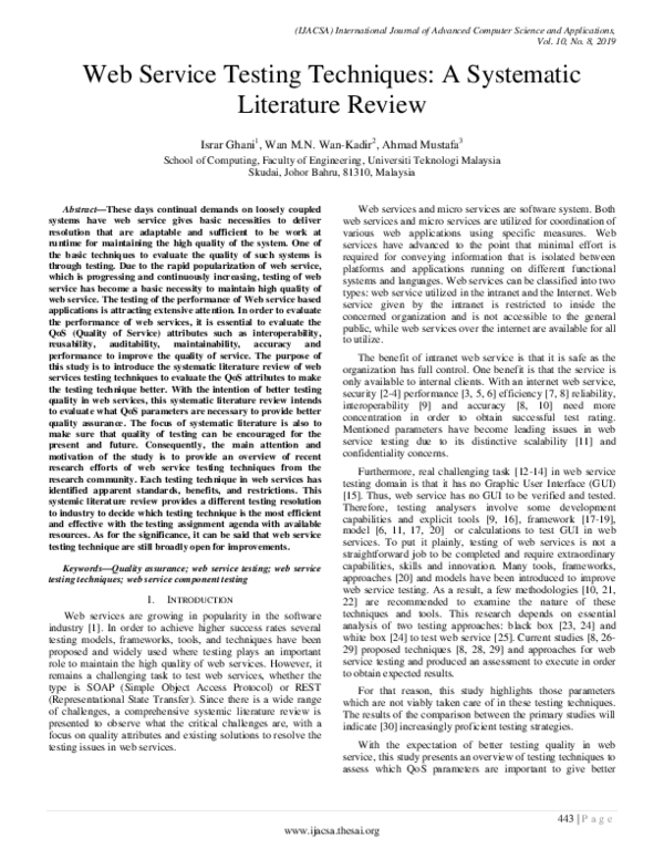 Pdf Web Service Testing Techniques A Systematic Literature Review
