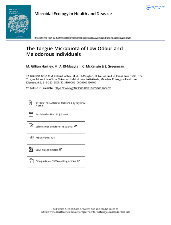 (PDF) The Tongue Microbiota of Low Odour and Malodorous Individuals