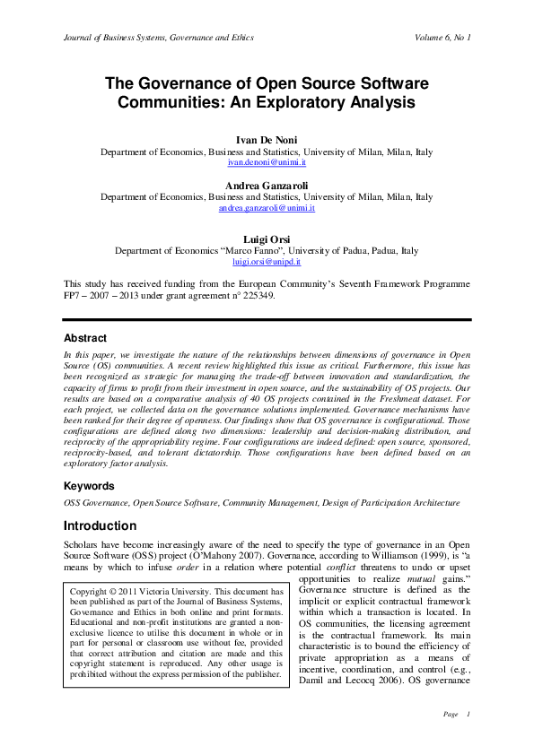 (PDF) The Governance of Open Source Software Communities: An ...
