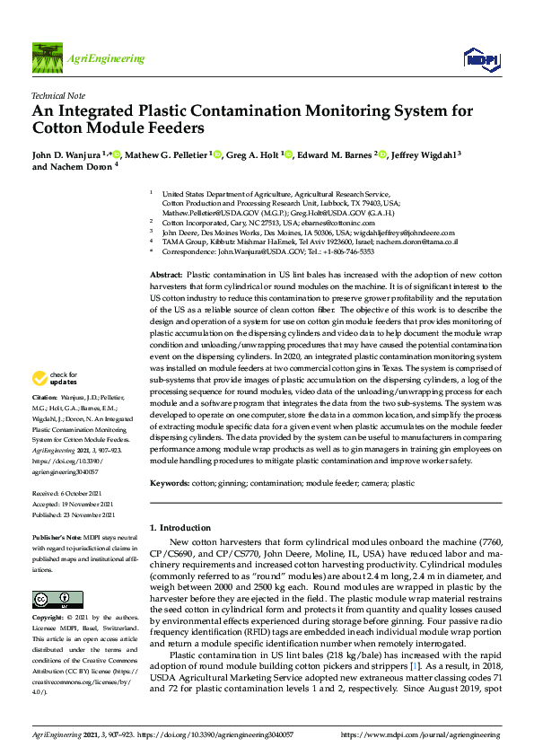 (PDF) An Integrated Plastic Contamination Monitoring System for Cotton ...