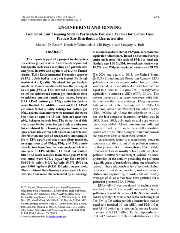 (PDF) ENGINEERING AND GINNING Combined Lint Cleaning System PM10 ...