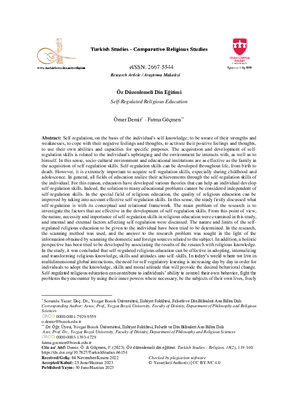 (PDF) Öz Düzenlemeli Din Eğitimi (Self-Regulated Religious Education)