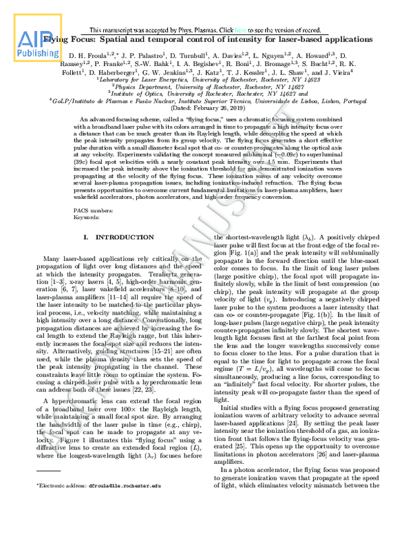 (PDF) Flying focus: Spatial and temporal control of intensity for laser-based applications ...