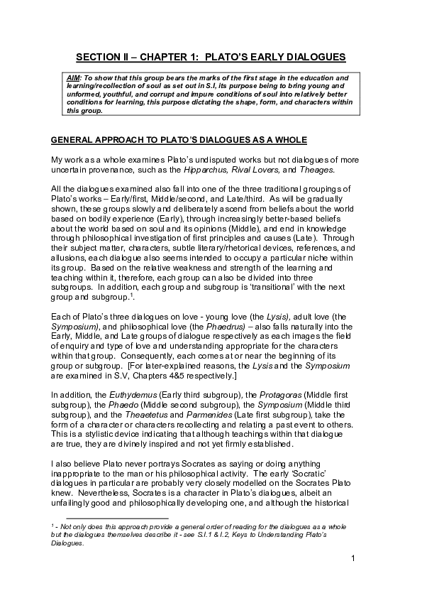 (PDF) SECTION II, CHAPTER 1: PLATO'S EARLY DIALOGUES