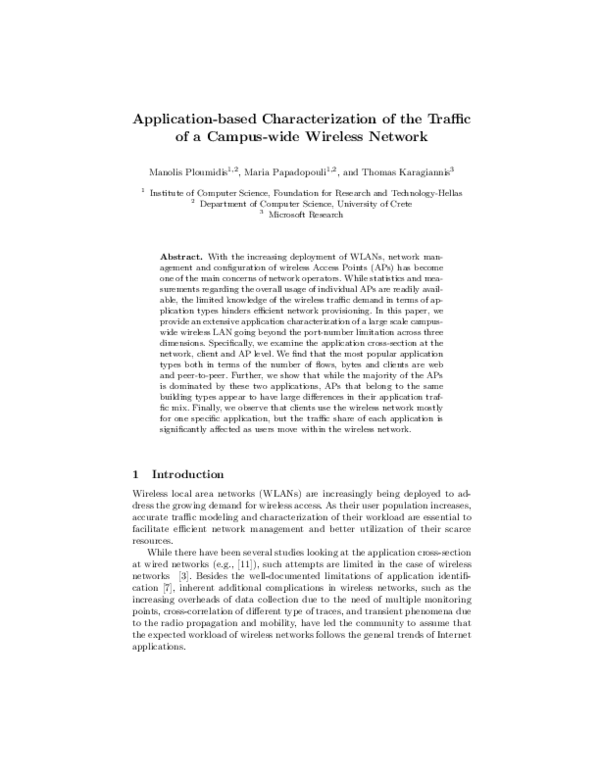 (PDF) Application-based Characterization of the Traffic of a Campus-wide Wireless Network