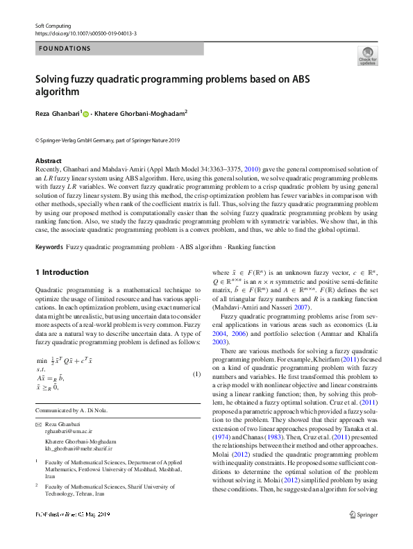 Pdf Solving Fuzzy Quadratic Programming Problems Based On Abs Algorithm