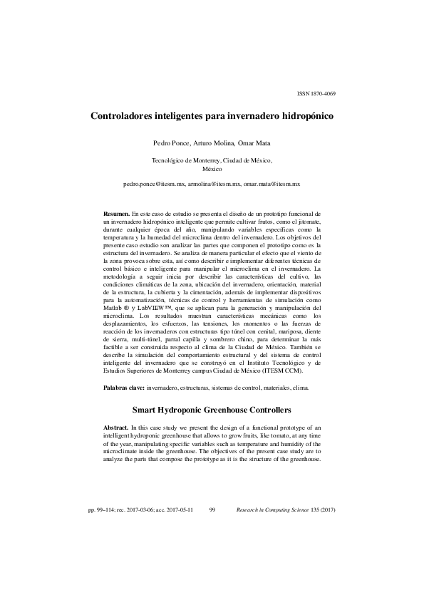 (PDF) Controladores inteligentes para invernadero hidropónico