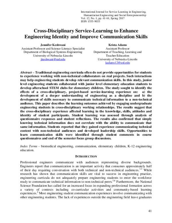 (PDF) Cross-Disciplinary Service-Learning to Enhance Engineering ...
