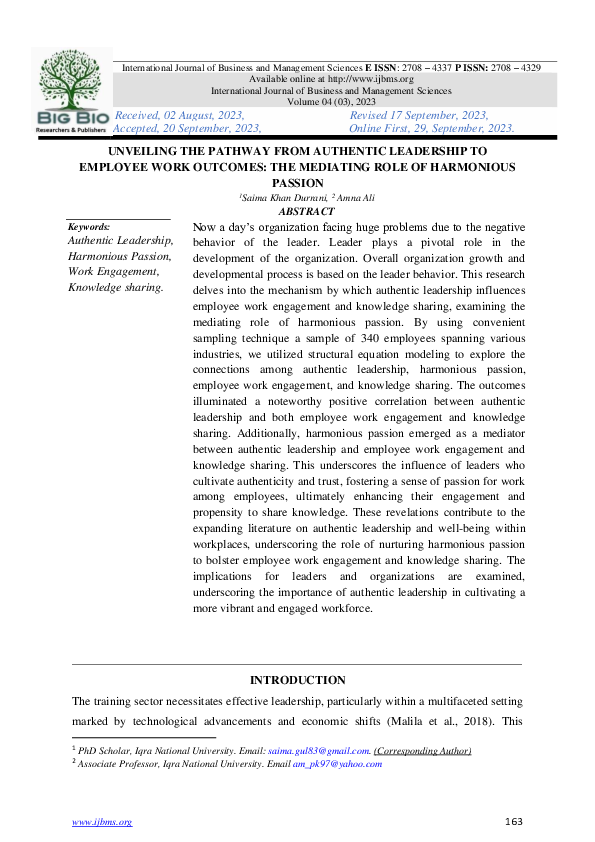 (PDF) UNVEILING THE PATHWAY FROM AUTHENTIC LEADERSHIP TO EMPLOYEE WORK ...