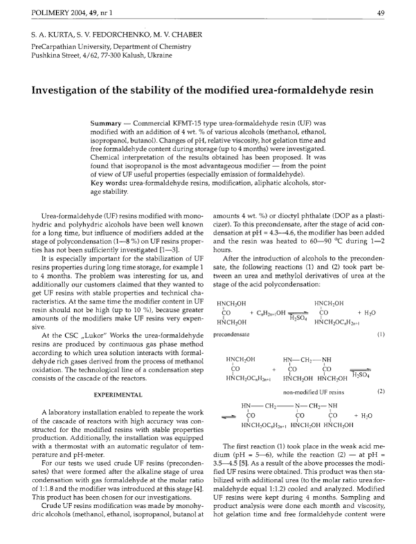 (PDF) Investigation of the stability of the modified urea-formaldehyde ...