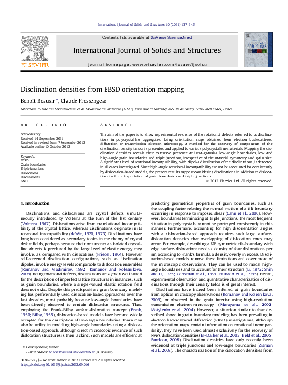 (PDF) Disclination densities from EBSD orientation mapping