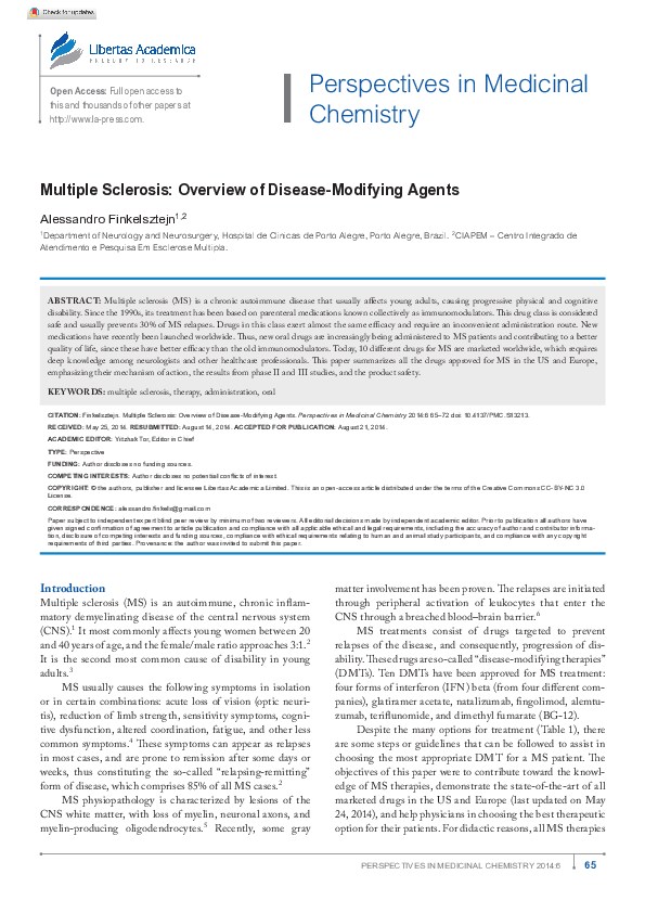 (PDF) Multiple Sclerosis: Overview of Disease-Modifying Agents