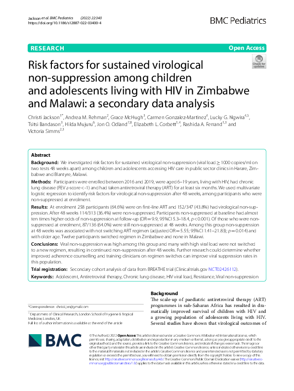 (PDF) Risk factors for sustained virological non-suppression among ...