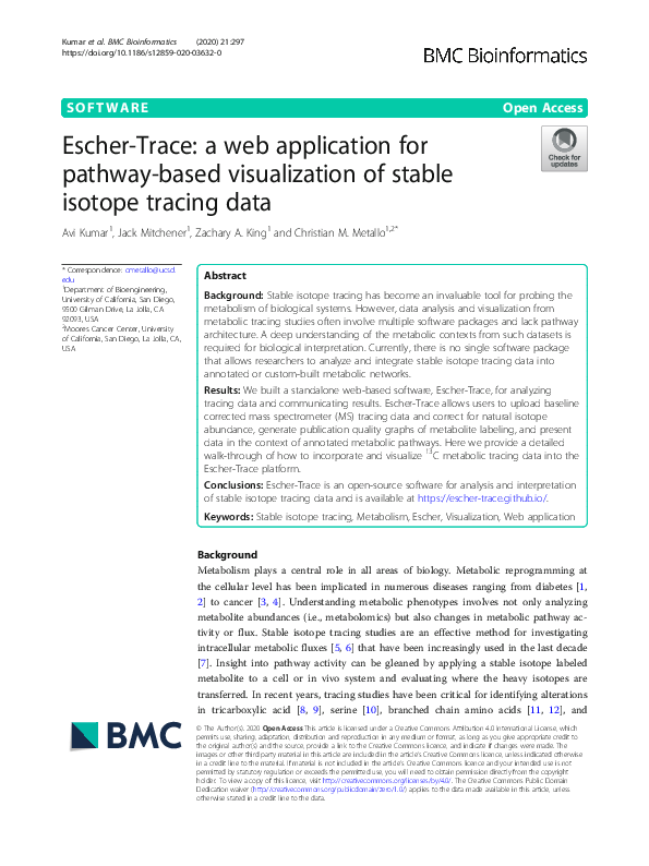 (PDF) Escher-Trace: a web application for pathway-based visualization of stable isotope tracing data