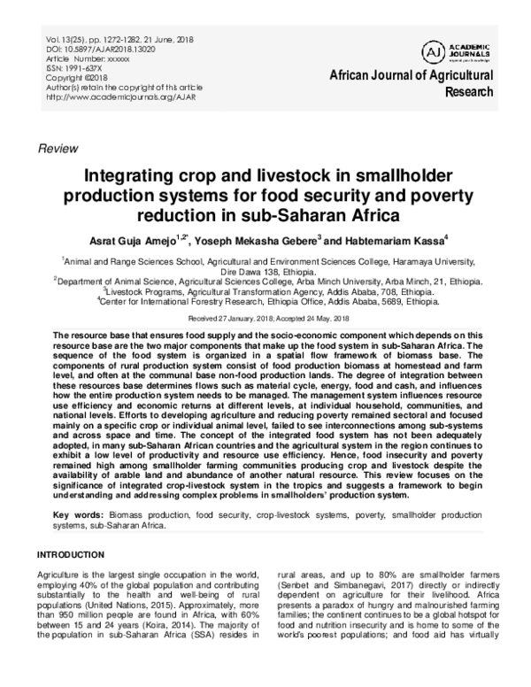 (PDF) Integrating crop and livestock in smallholder production systems for food security and ...