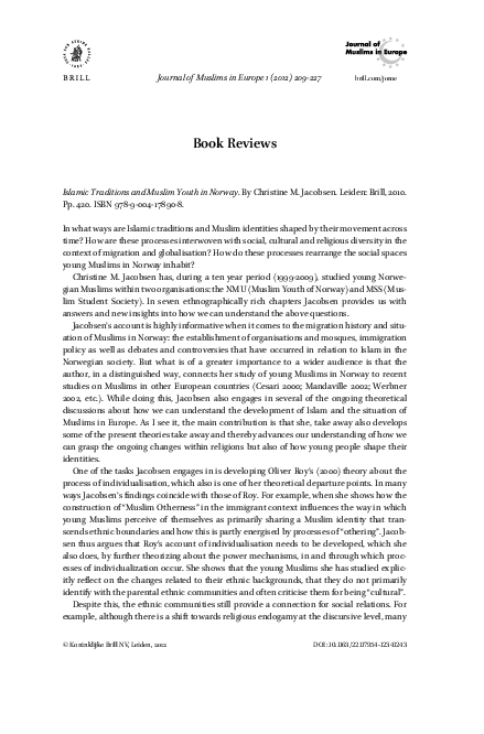 (PDF) Islamic traditions and Muslim youth in Norway, by Jacobsen ...