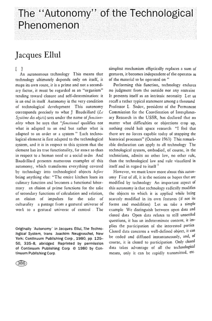 (PDF) The “ Autonomy” of the Technological Phenomenon - Jacques Ellul